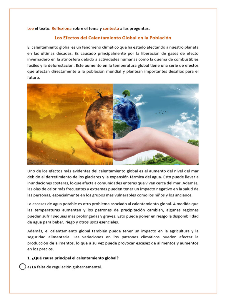 Actividad 8 U1.S6.J.PC.9.10 Actividad de Pensamiento Crítico | PDF | Cambio climático | Agua