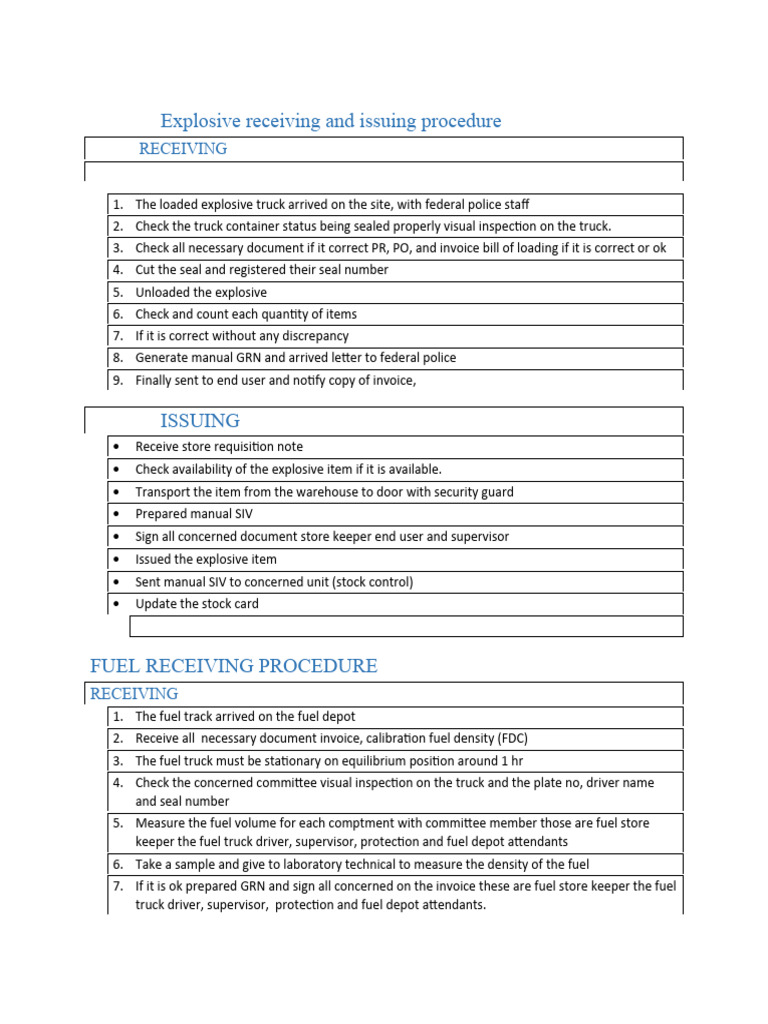 Receiving and Issuing Procedure | PDF | Truck Driver
