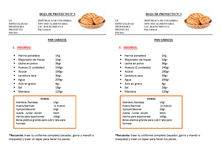 Proyecto Caracol | Descargar gratis PDF | Panes | Alimentos basicos