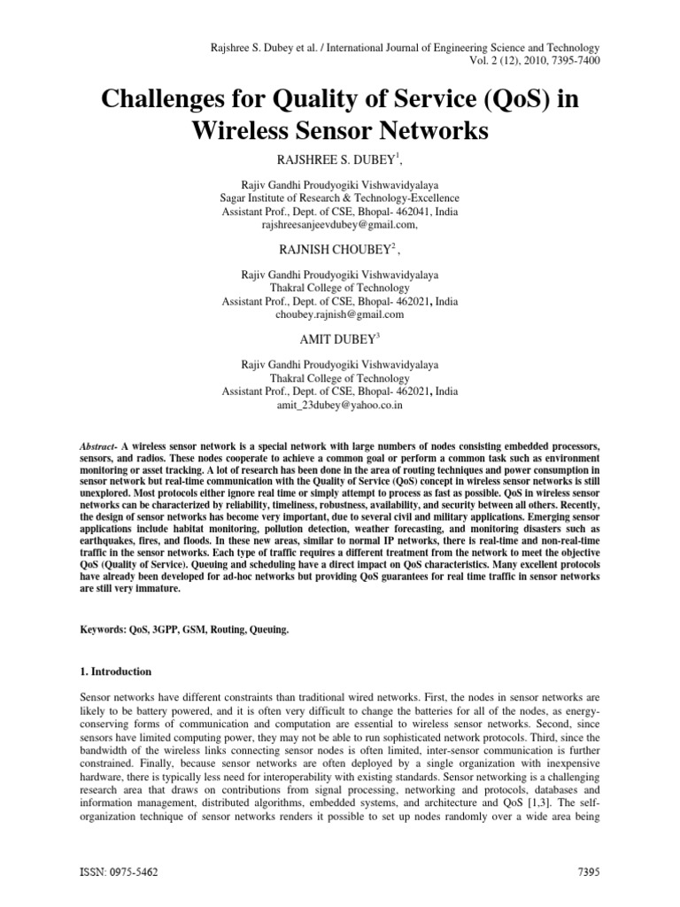 Challenges For Quality Of Service Qos In Wireless Pdf Computer Network Wireless Sensor Network