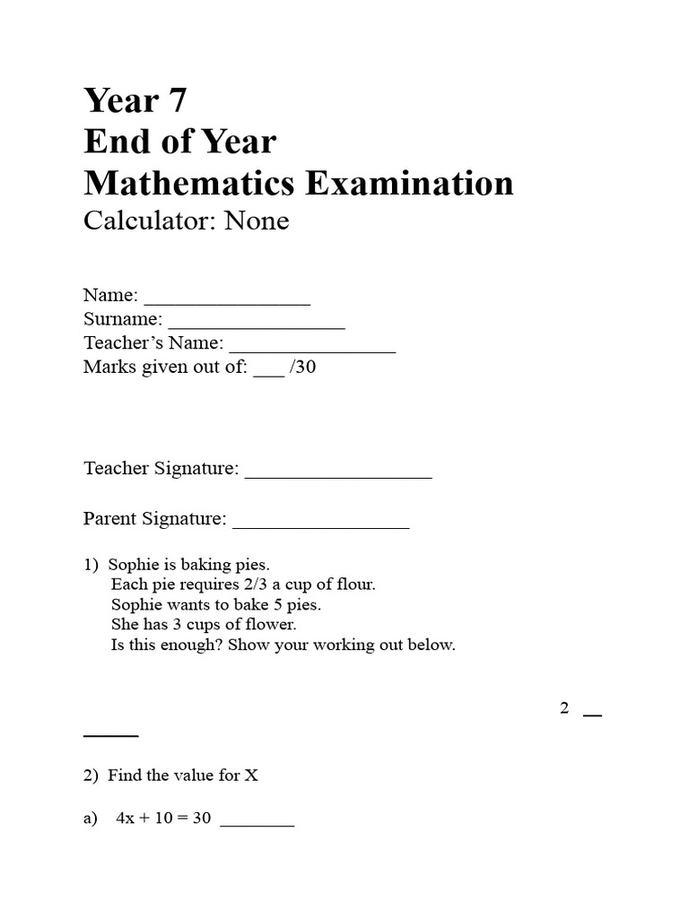 Year 7 exam | PDF