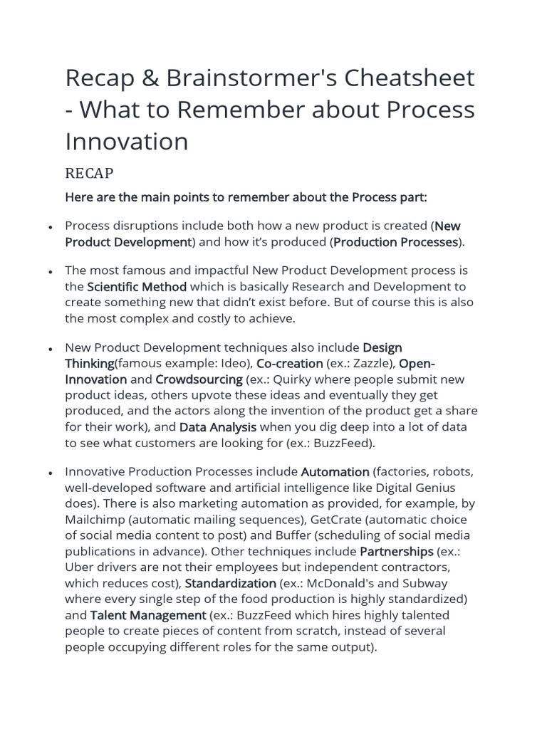 Recap & Brainstormer's Cheatsheet - What To Remember About Process ...