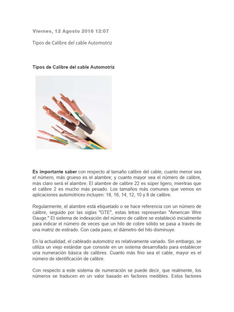 Calibres y Colores de Cables Automotrices | PDF | Cable | Calibre