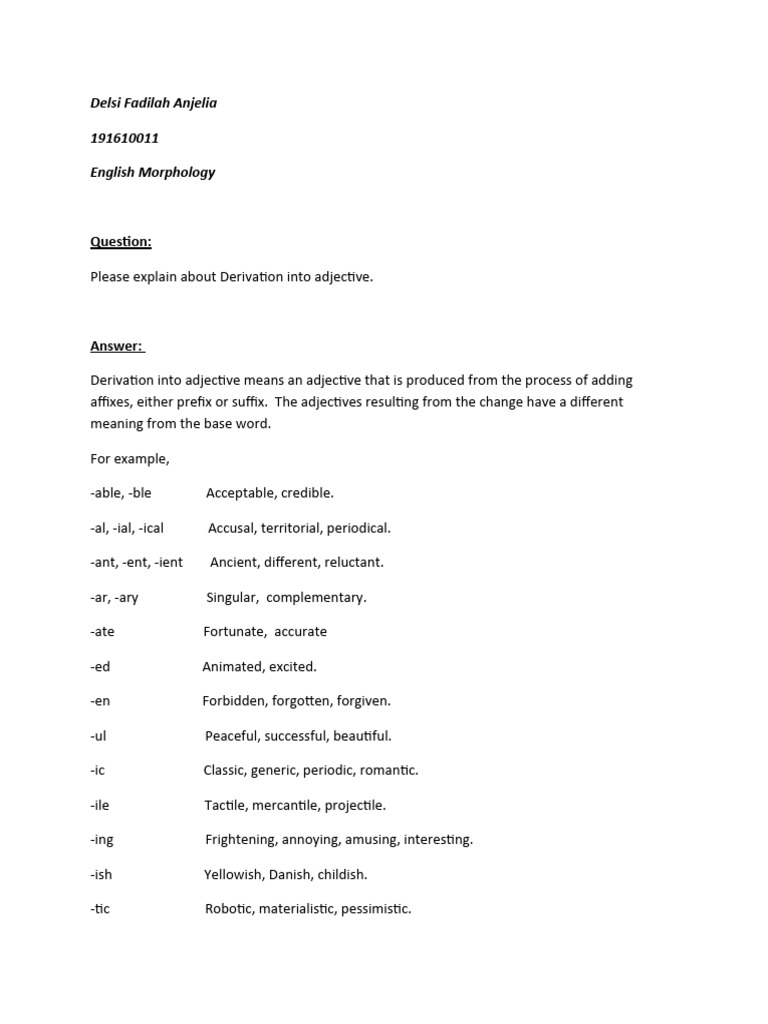 Derivation Into Adjective | PDF