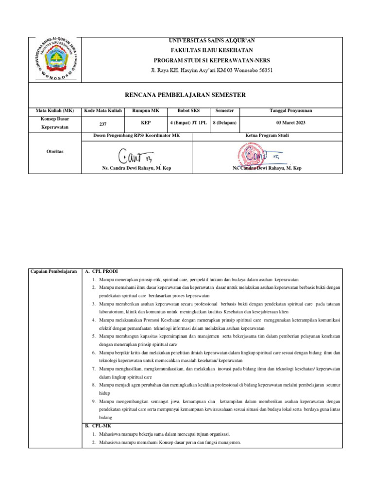 Silabus Manajemen Kep 2023 | PDF | Karier & Perkembangan