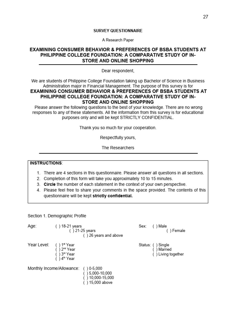 Survey Questionnaire | Download Free PDF | Online Shopping | Retail