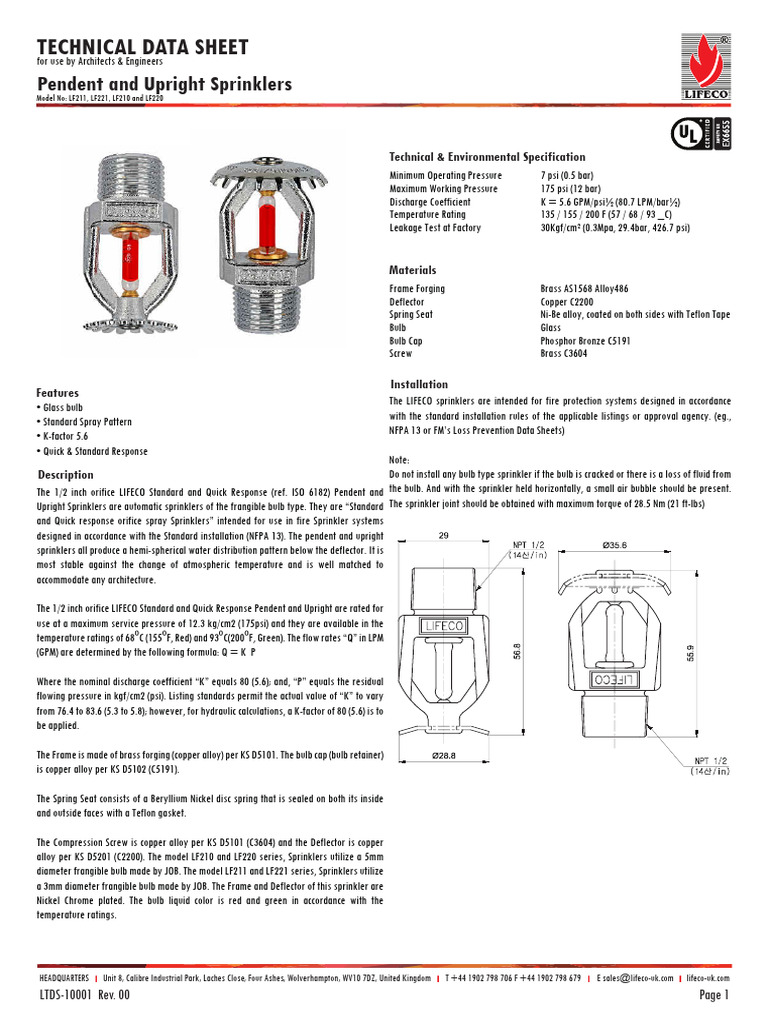 Pendent and Upright Sprinklers | PDF | Mechanical Engineering | Building Engineering