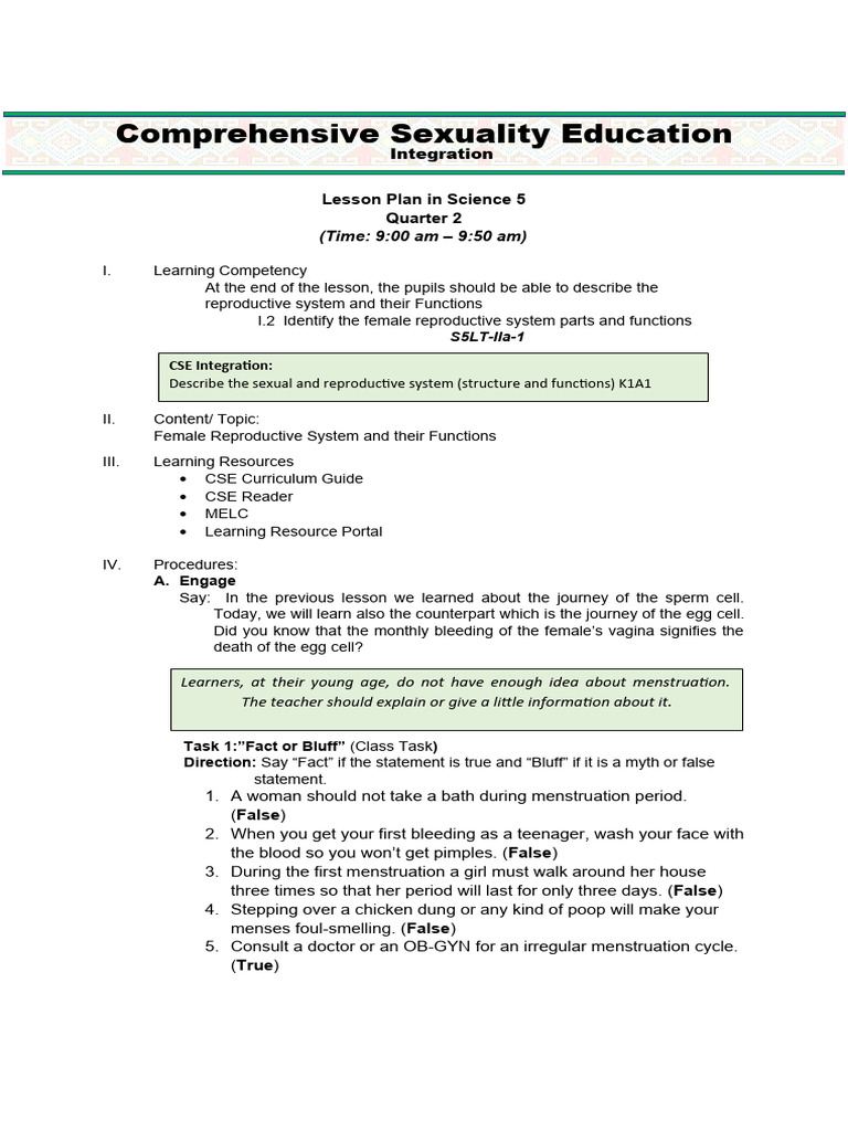 Lesson Plan in Science Cot 2 Sungahid | PDF | Uterus | Reproductive System