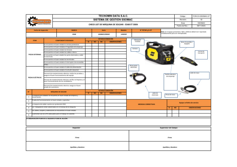 Check List Maquina de Soldar | PDF | Componentes eléctricos | Bienes ...