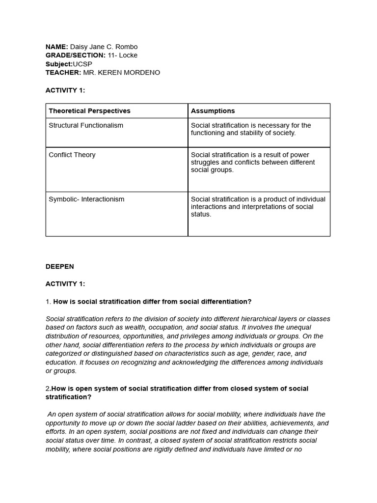 Activity UCSP ALL MODULE 9 | PDF | Social Stratification | Social Status