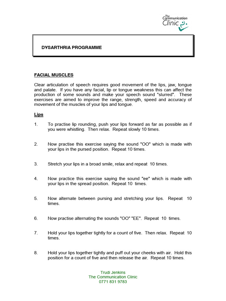 Dysarthria Programme | Download Free PDF | Lip | Human Voice