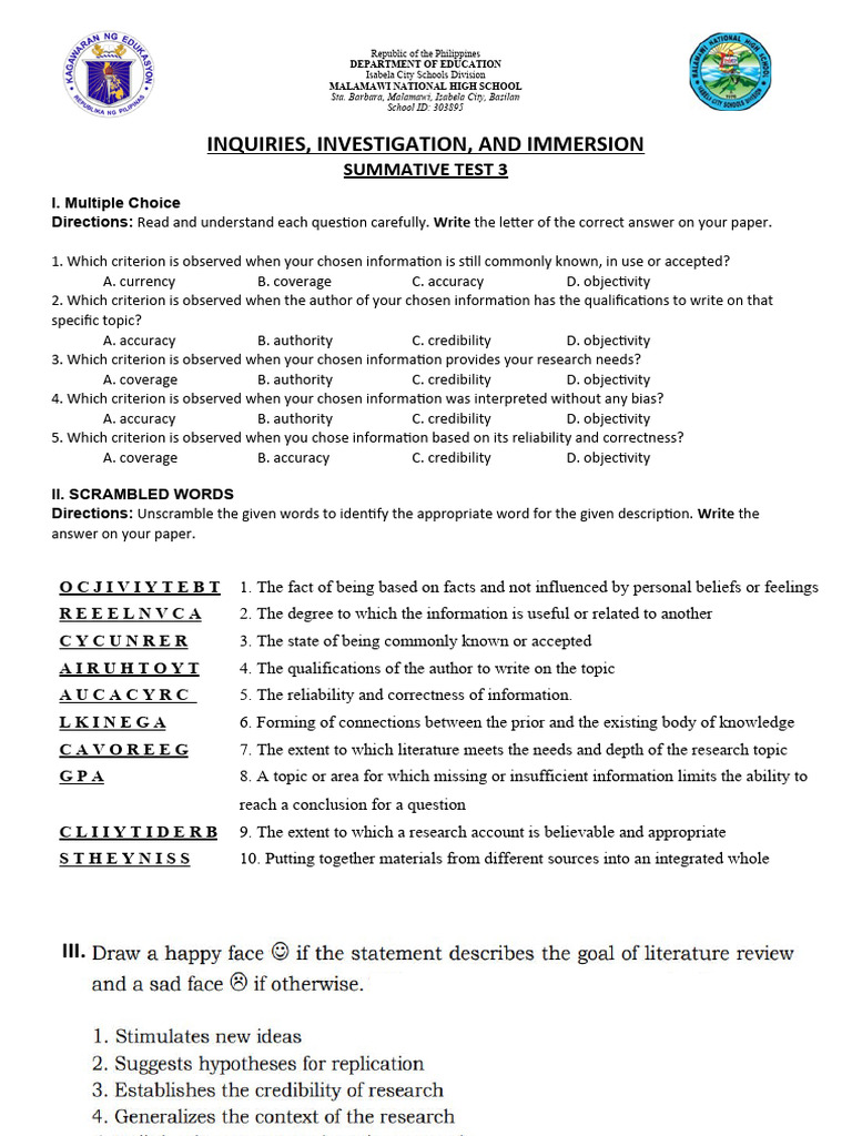 Q1 Summative Test 3 3is | PDF | Information | Science