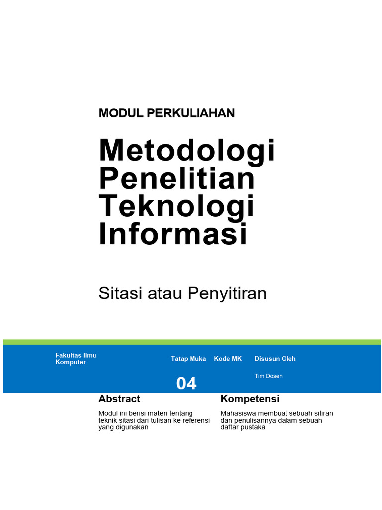 Teknik Sitasi dalam Penulisan Ilmiah | PDF | Ilmu Sosial | Teknologi ...