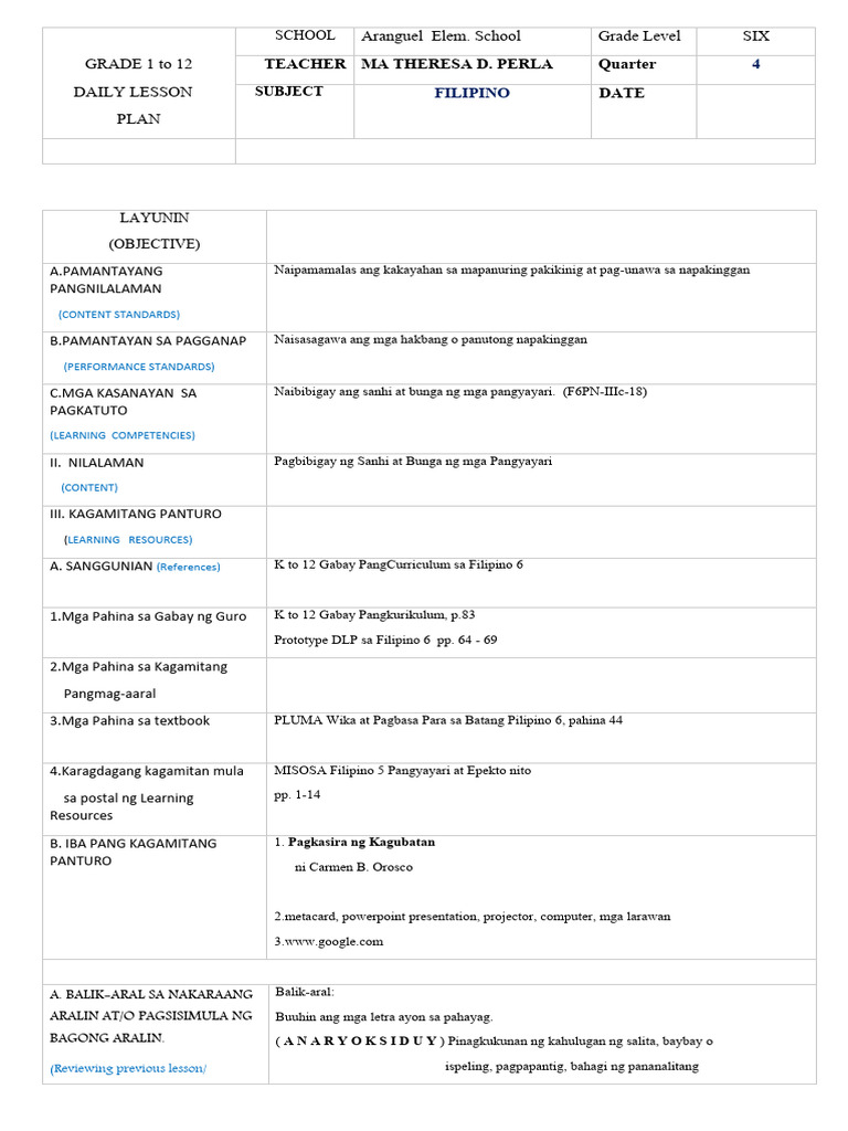 Filipino 6 q4 Cot | PDF