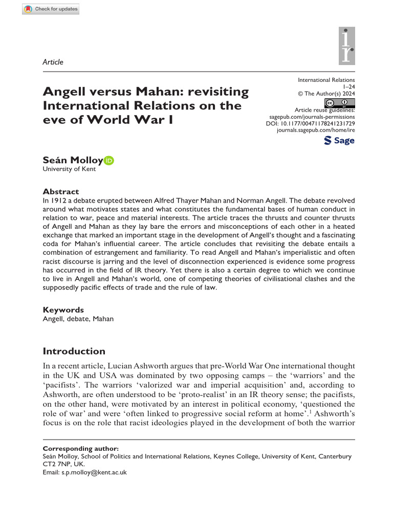 Molloy 2024 Angell Versus Mahan Revisiting International Relations On ...