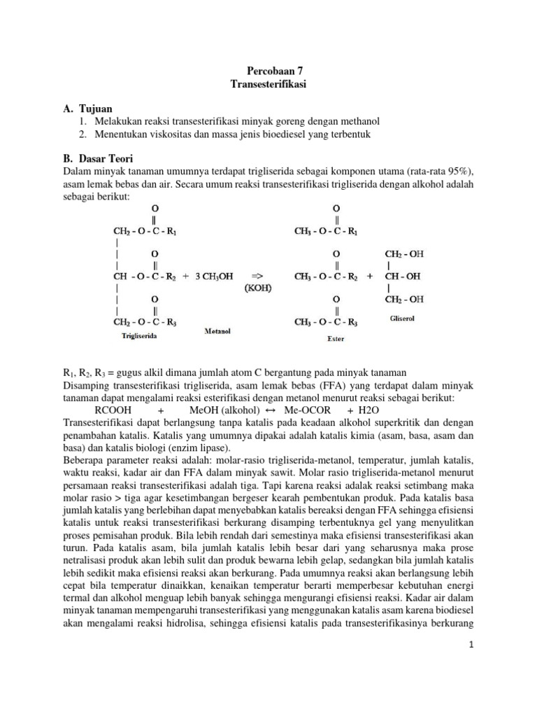 Percobaan 7 - Transesterifikasi 2024 | PDF | Memasak, Makanan, & Anggur ...