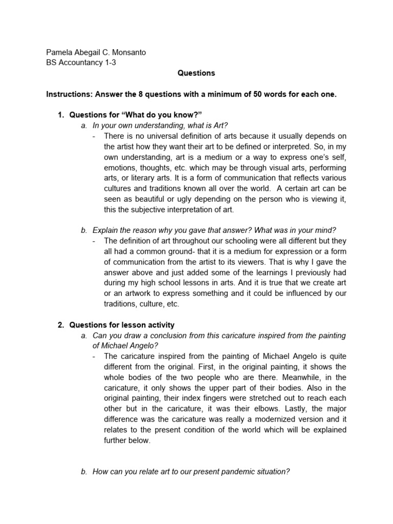 Pamela Abegail Monsanto - Questions for Module 13 | PDF | Reality ...