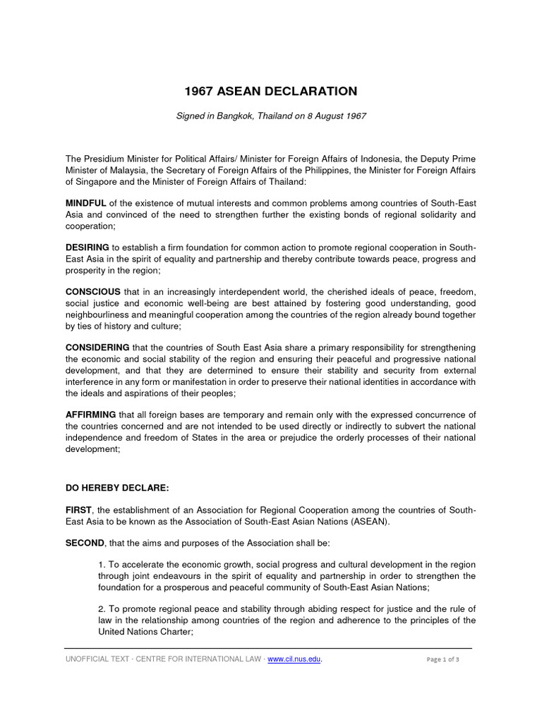 1967 ASEAN Declaration | PDF | International Relations | Global Politics
