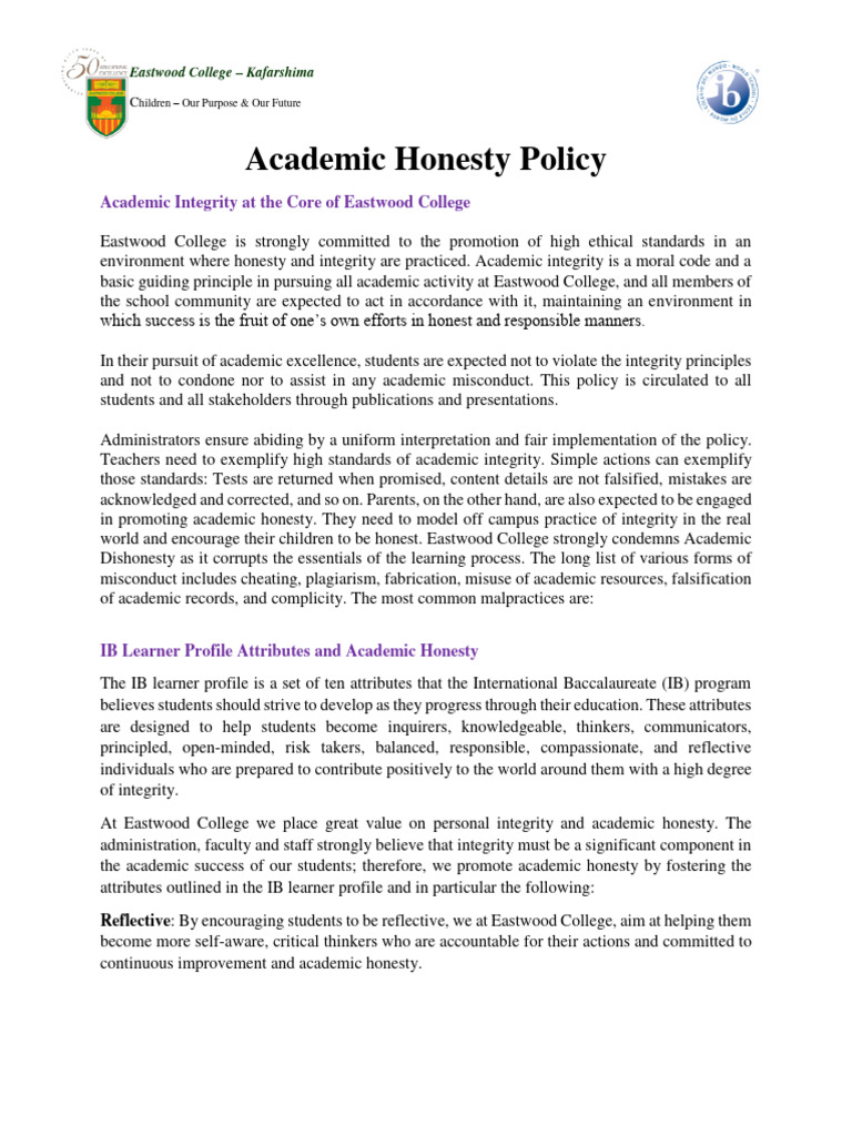 Acadamic Honesty Policy 2023 | PDF | Academic Dishonesty | Academic ...