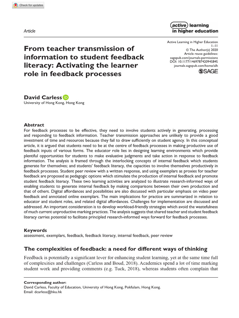 Carless2020 From Teacher Transmission | Download Free PDF | Constructivism (Philosophy Of ...