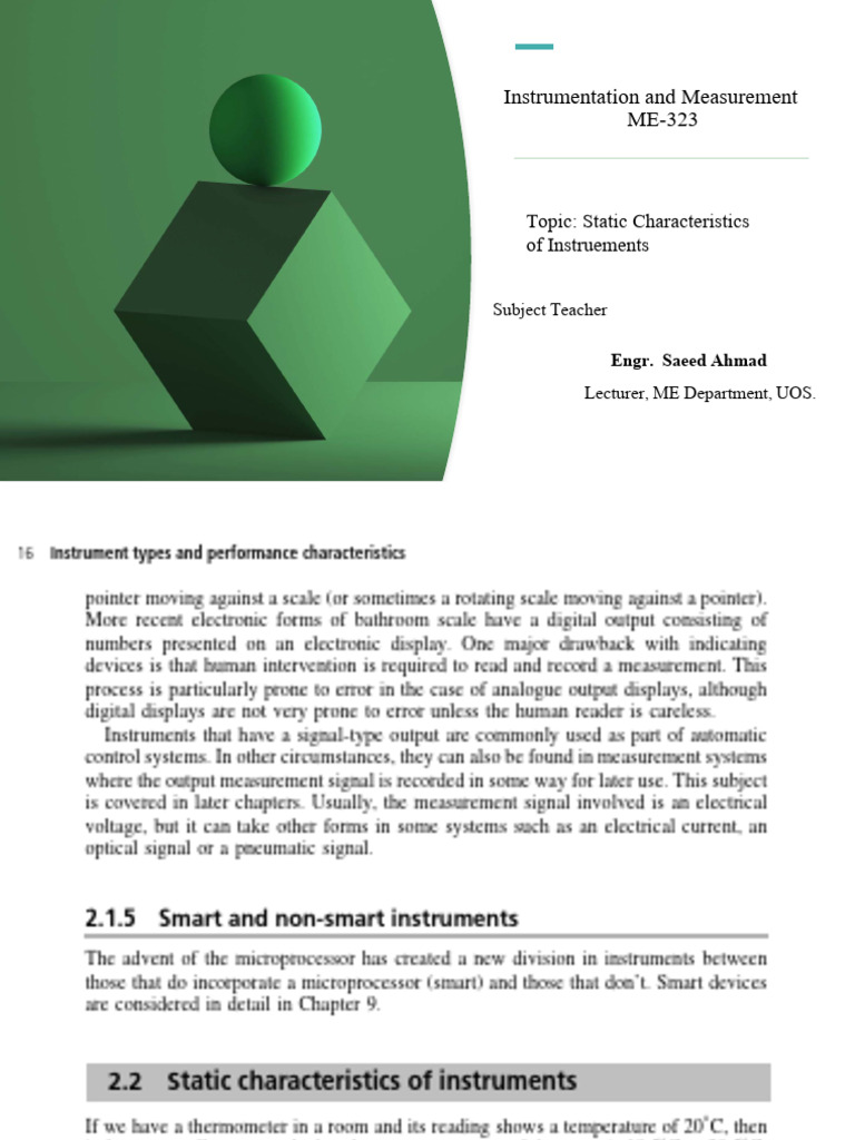 Static Characteristics of Instruments | PDF | Accuracy And Precision ...