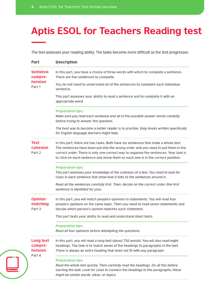 Aptis ESOL Reading Test Guide | PDF | English As A Second Or Foreign ...