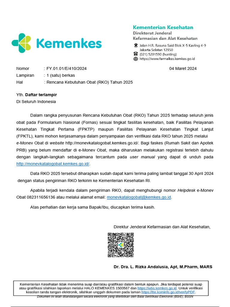 Rencana Kebutuhan Obat (RKO) Tahun 2025 | PDF