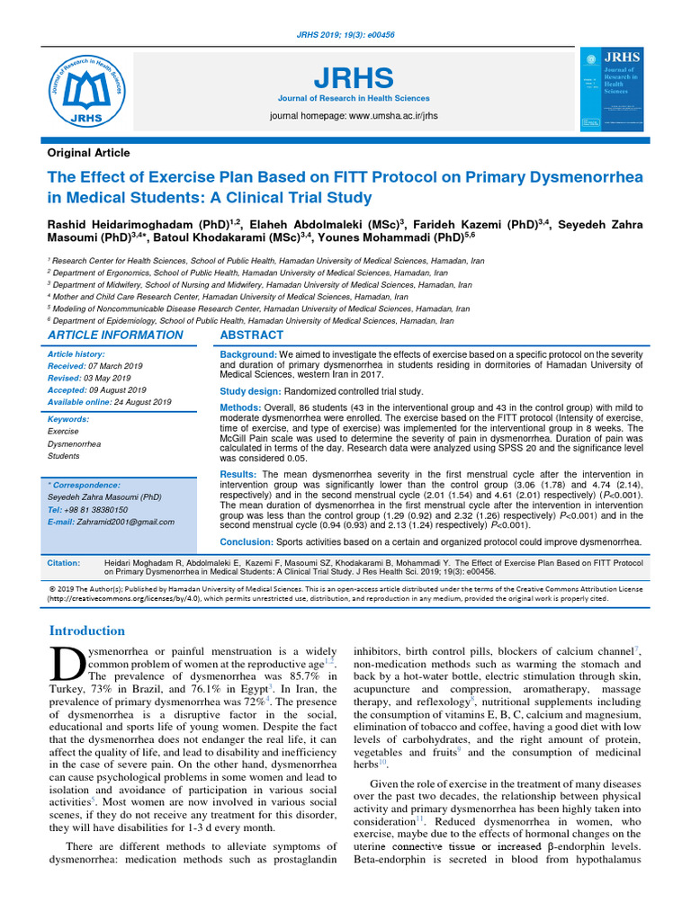 Exercise Impact on Dysmenorrhea in Students | PDF | Public Health ...