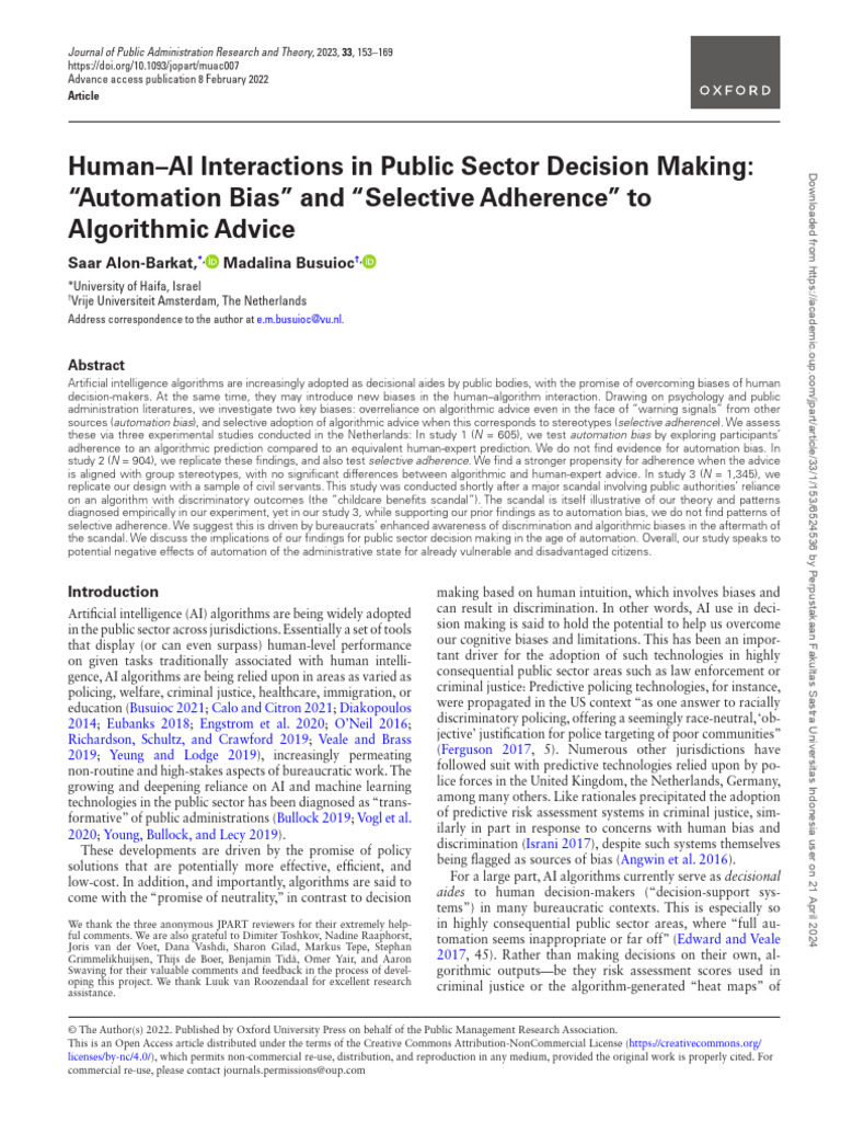 Human AI Interactions in Public Sector Decision Making, "Automation Bias" and "Selective ...