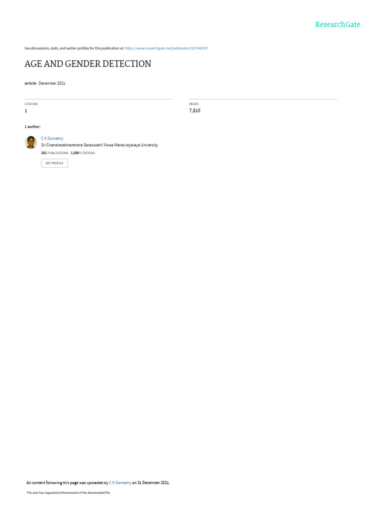 Age and Gender Detection | PDF | Statistical Classification | Computing