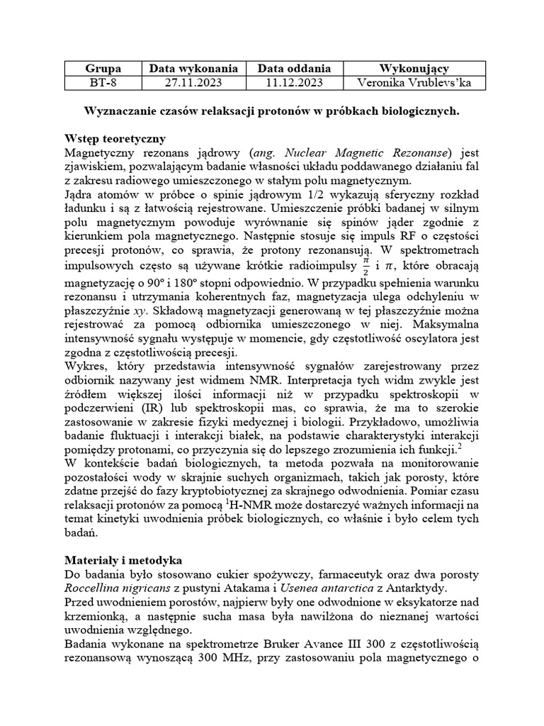 Grupa Data Wykonania Data Oddania Wykonujący: Roccellina Nigricans Z ...