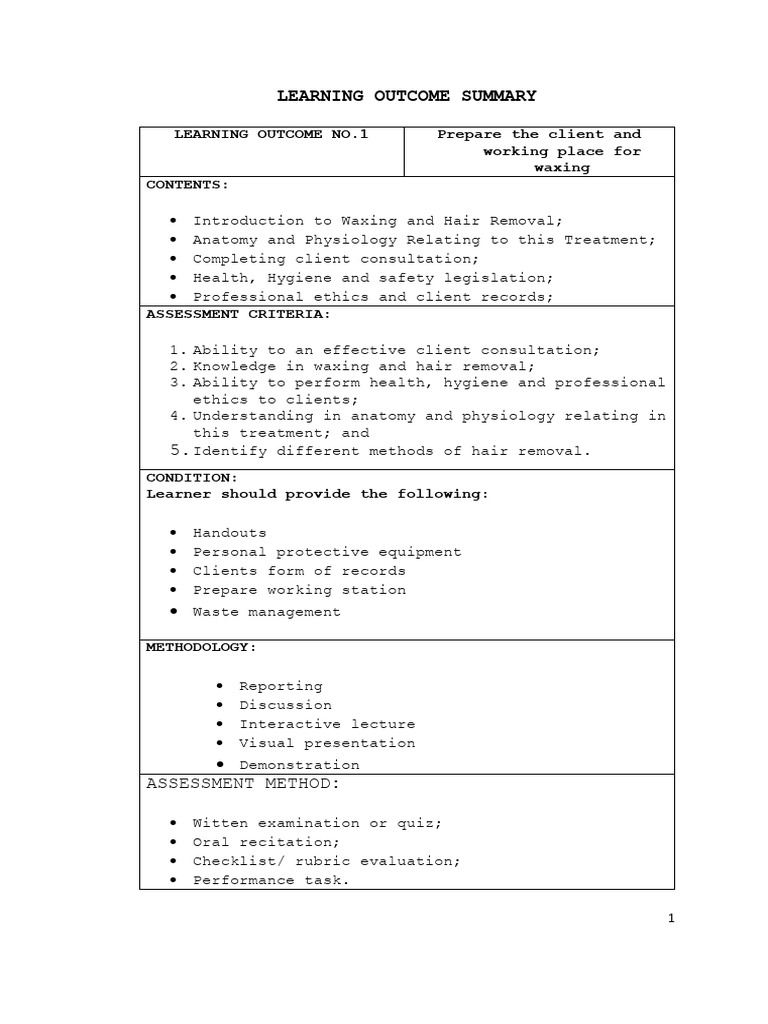 Learning Outcome Summary 1 | PDF | Hair | Informed Consent