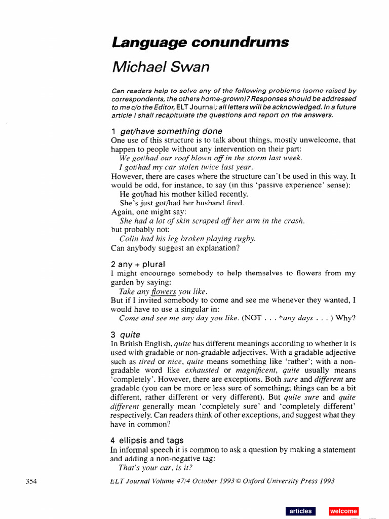 Michael Swan: Language Conundrums | PDF | English Language | Linguistic ...
