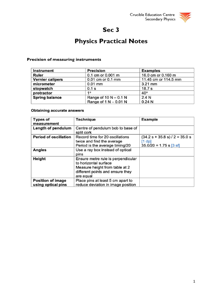 0A Practical Notes Sec 3 | PDF | Temperature | Pendulum