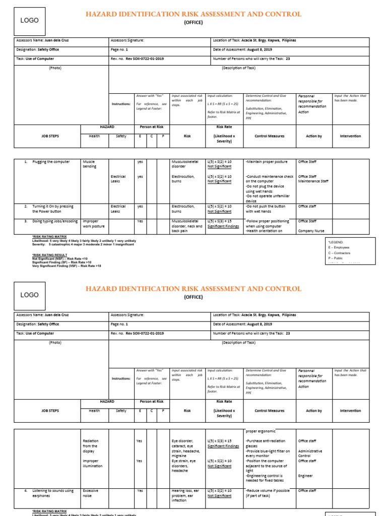 Safety HIRAC Use of Computer | PDF | Risk | Personal Protective Equipment