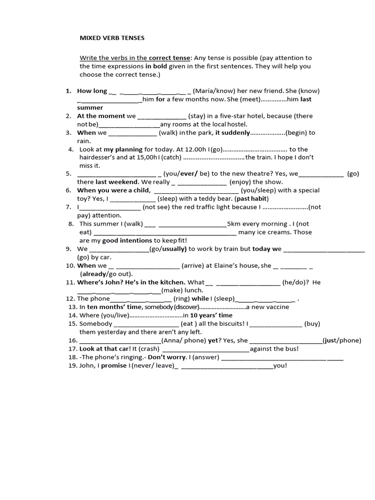 MIXED VERB TENSES | PDF | Languages | Foreign Language Studies