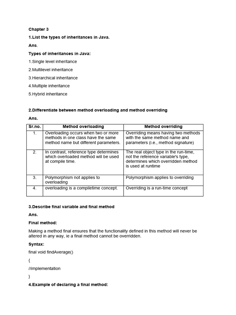 Java Inheritance, Overloading, and Packages | PDF | Method (Computer Programming) | Inheritance ...