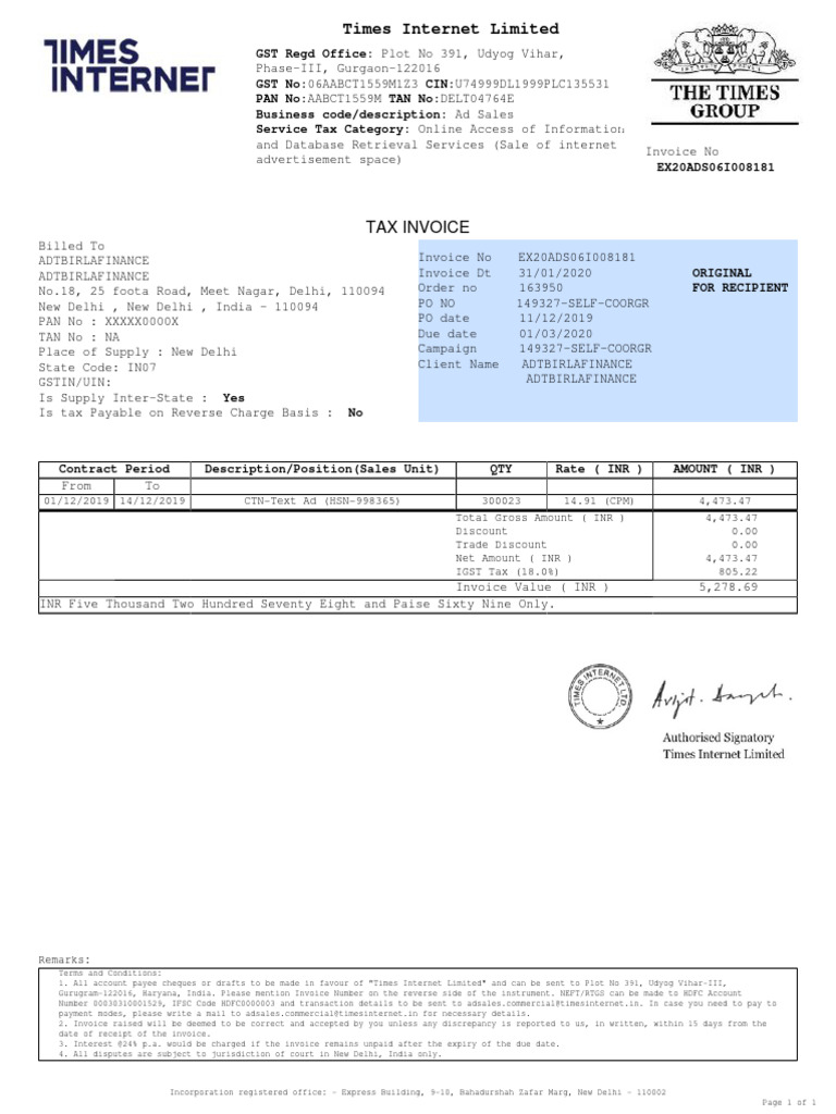 Invoice 2164940 149327 Self Coorgr | PDF | Invoice | Cheque