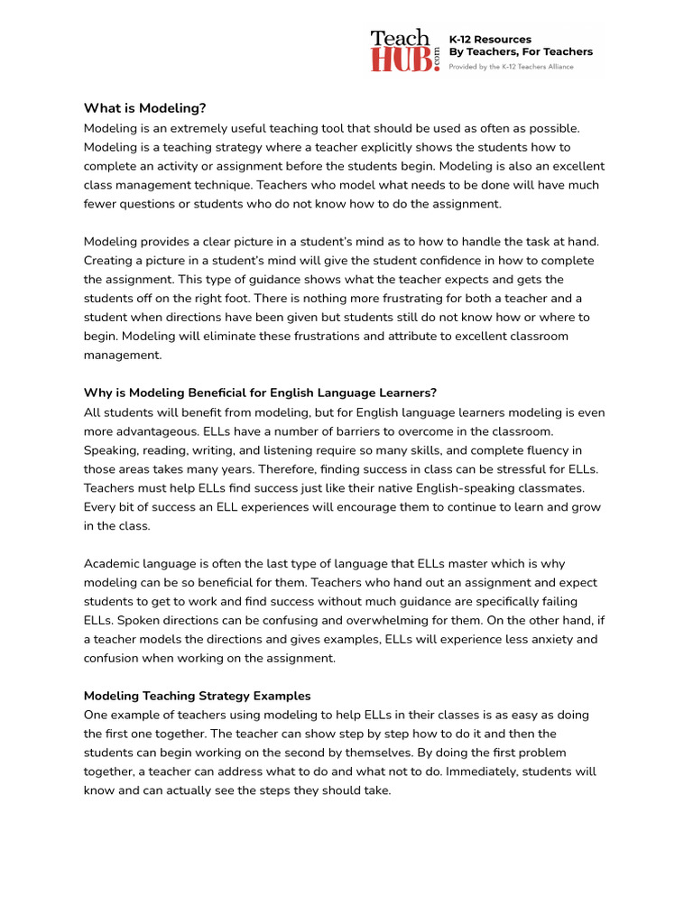 Benefits of Modeling for ELLs | PDF | Teachers | Human Communication
