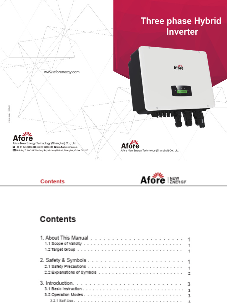 Afore Three Phase Hybrid Inverter Manual | PDF | Photovoltaics | Power ...