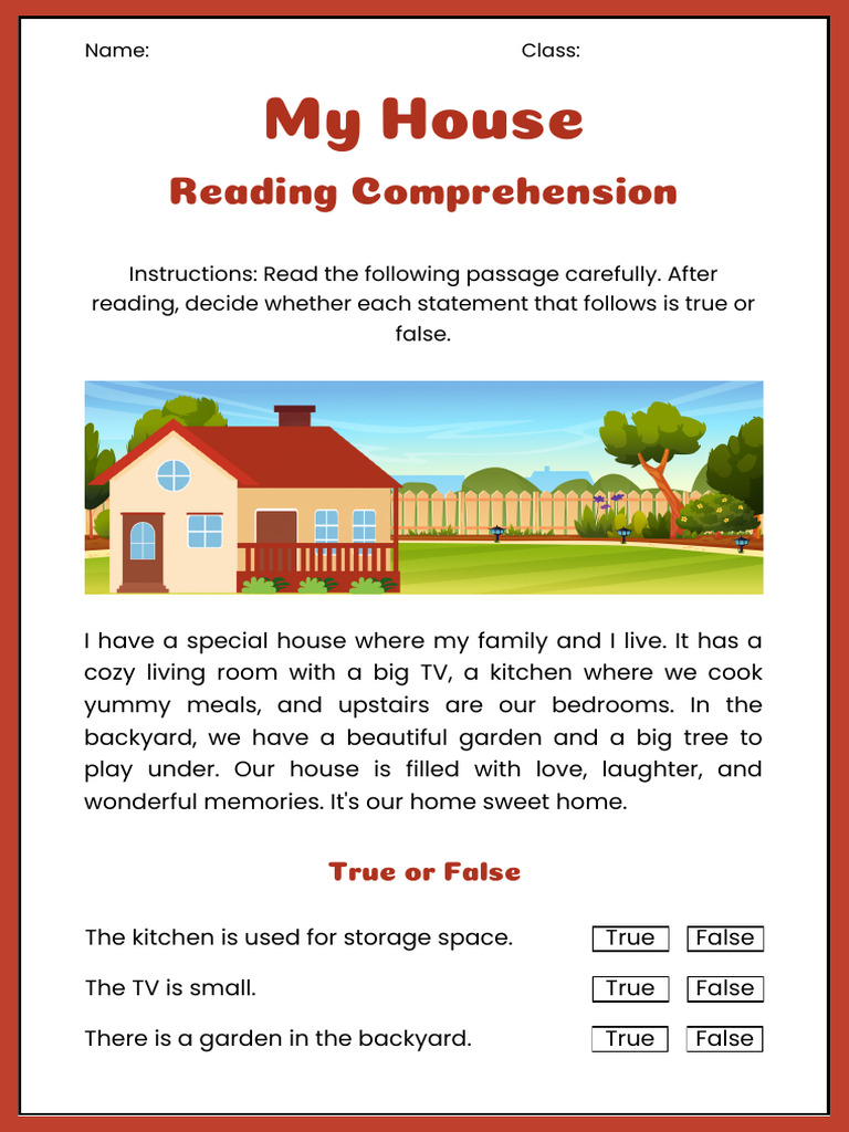 My House Reading Comprehension English Worksheet | PDF