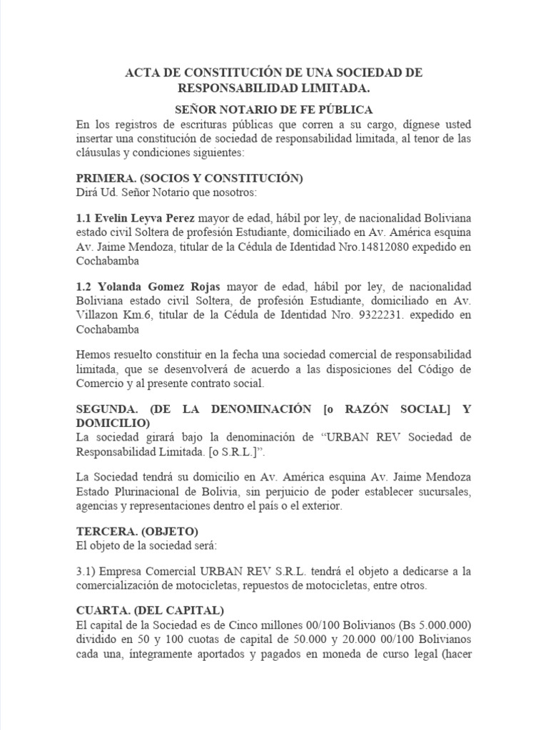 Escritura de Constitución SRL-1 | PDF | Sociedad de responsabilidad limitada | Arbitraje