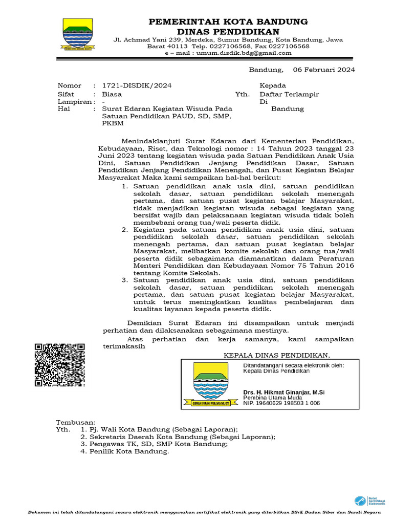 Surat Edaran Kegiatan Wisuda Pada Satuan Pendidikan 2024 | PDF