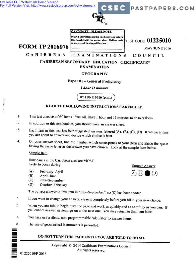 Csec Geography Paper 1 Booklet 2016 2023 Pdf Cost Of Living