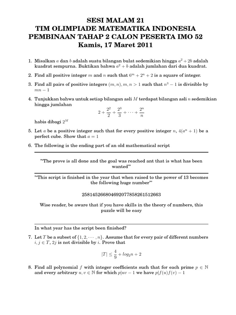 Indonesian Math Olympiad Prep | PDF | Teaching Methods & Materials