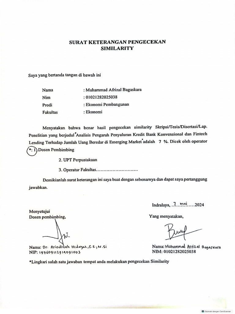 Surat Keterangan Pengecekan Similiarity Muhammad Afrizal Bagaskara | PDF