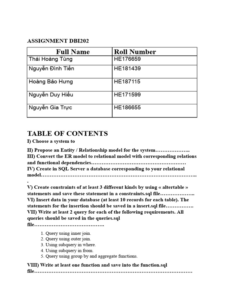 Assignment Dbi202 | PDF