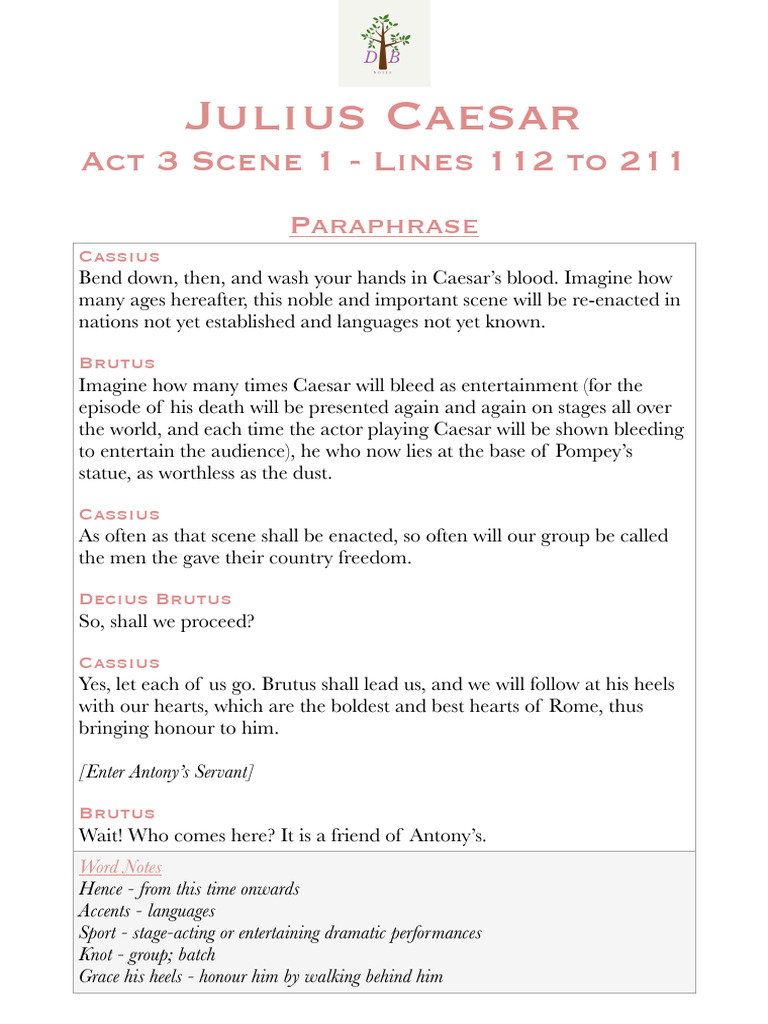 Julius Caesar Act 3 Scene 1 - Lines 112 To 211 - Paraphrase + Q-A | PDF ...