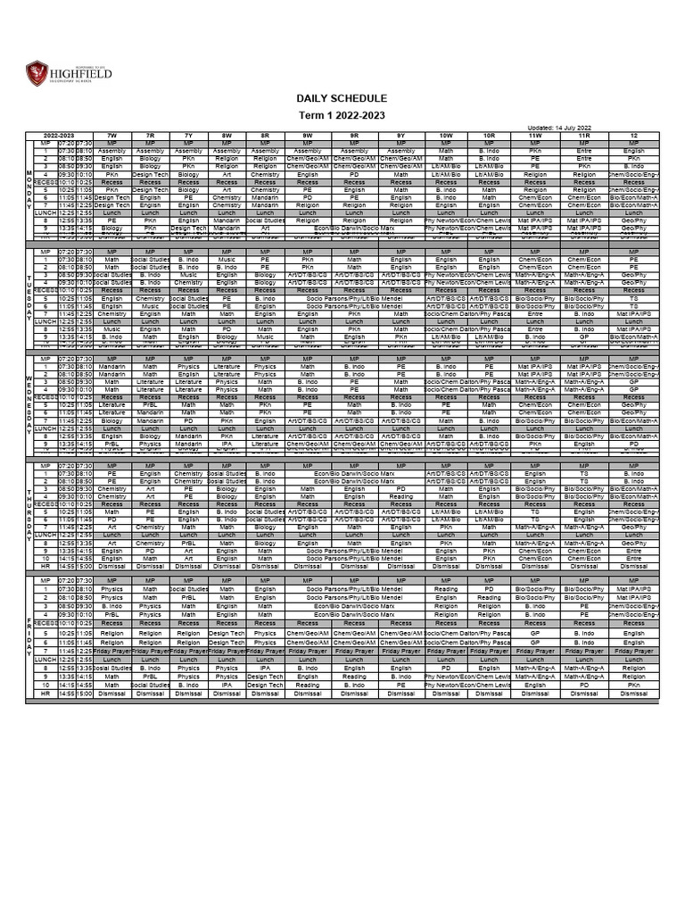 Class Schedule 2022-2023 (15 Juli) | PDF | Inquiry | Behavioural Sciences