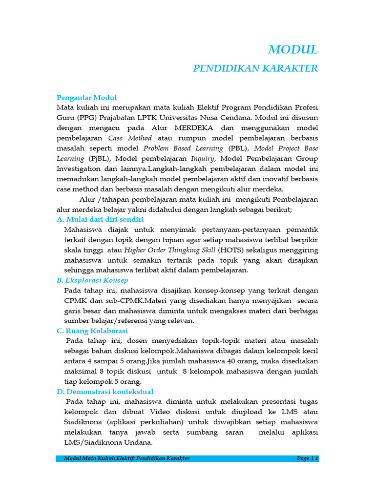 MODUL PENDIDIKAN KARAKTER-Fix | PDF